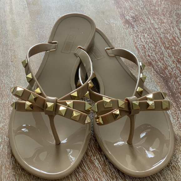 Victoria Adames | Shoes | Victoria Adames Dark Nude Studded Bow Sandals ...
